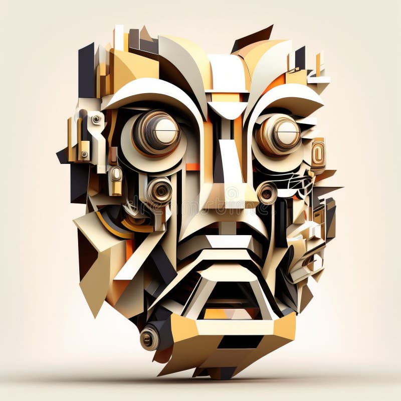 Cubist Style Robotic Face. Generative AI Stock Image - Image of head ...