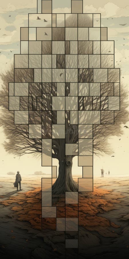 Cubist Tree Illustration with Puzzle-like Pieces Stock Illustration ...
