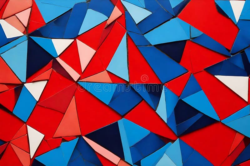 Cubist Triangular Mosaic Design in Red and Dark and Light Blue Stock ...