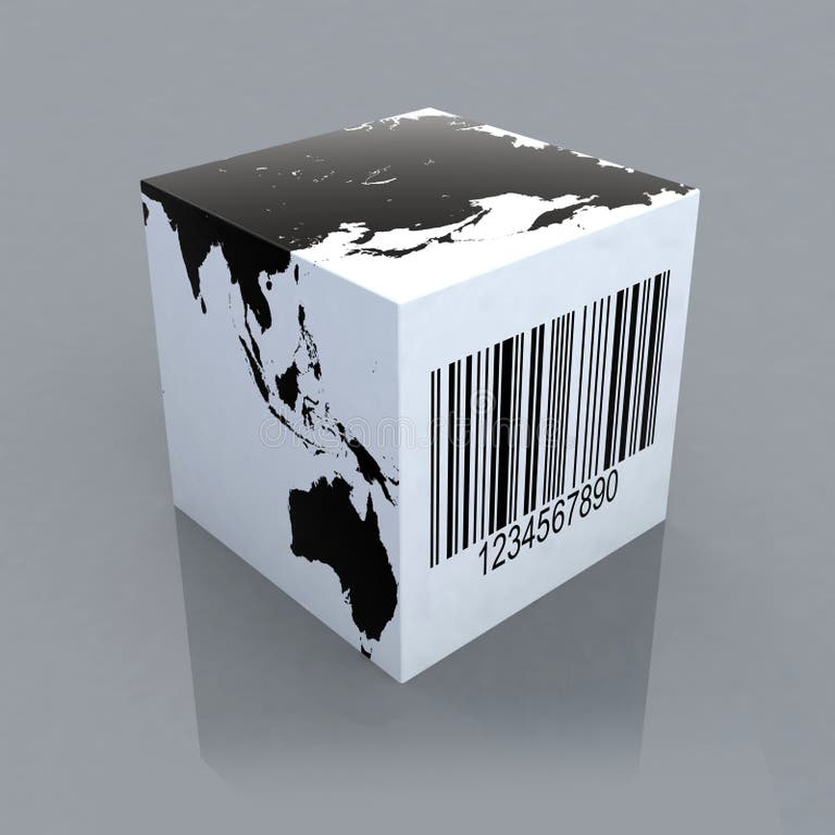 Cubo Com Mapa De Mundo E Código De Barras Ilustração Stock - Ilustração ...