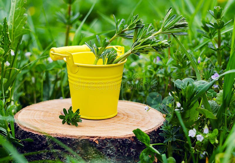 Cubo, Potes De La Planta Con Los Objetos Foto de archivo - Imagen de ...