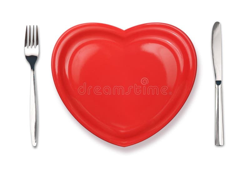 Cuchillo, Placa Roja En Dimensión De Una Variable Del Corazón Y Fork ...