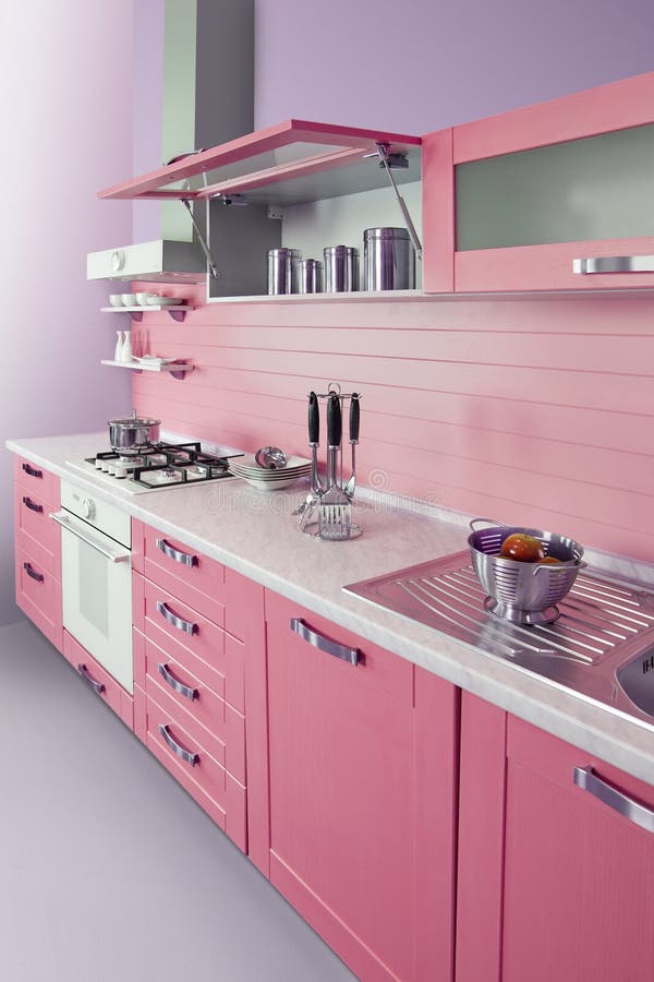 Cucina rosa moderna immagine stock. Immagine di elettrico - 38687091