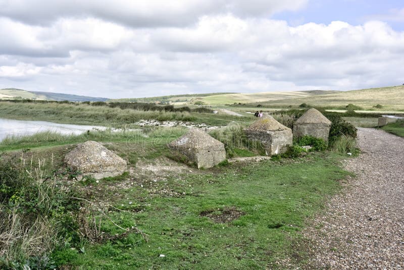 Cuckmere Haven Tank Traps editorial stock image. Image of water - 320019089