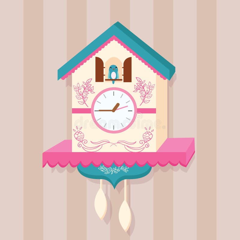 Cuckoo Clock Bird Vector on Wall Flat Cute Stock Vector - Illustration ...