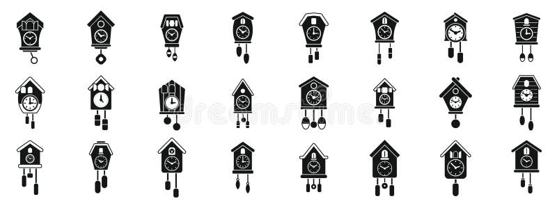 Cuckoo Clock Icons Set. Set of Cuckoo Clocks Telling Time with Pendulums and Weights Stock ...