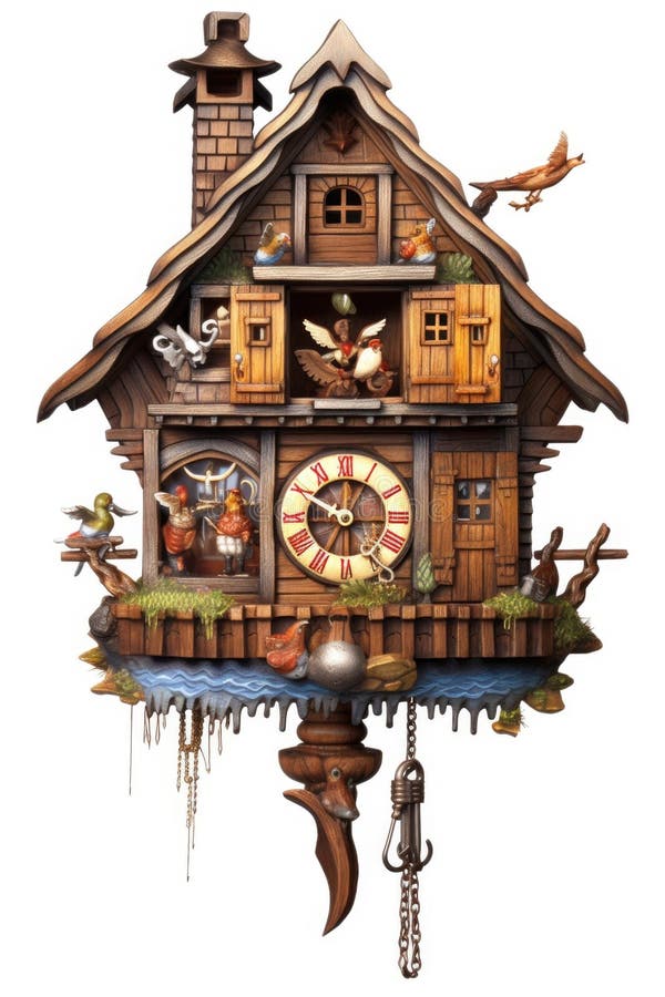 Cuckoo Clock with Open Door, Bird Inside Stock Illustration ...