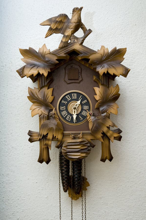An Antique Wooden Cuckoo Clock Stock Photo - Image of numbers ...
