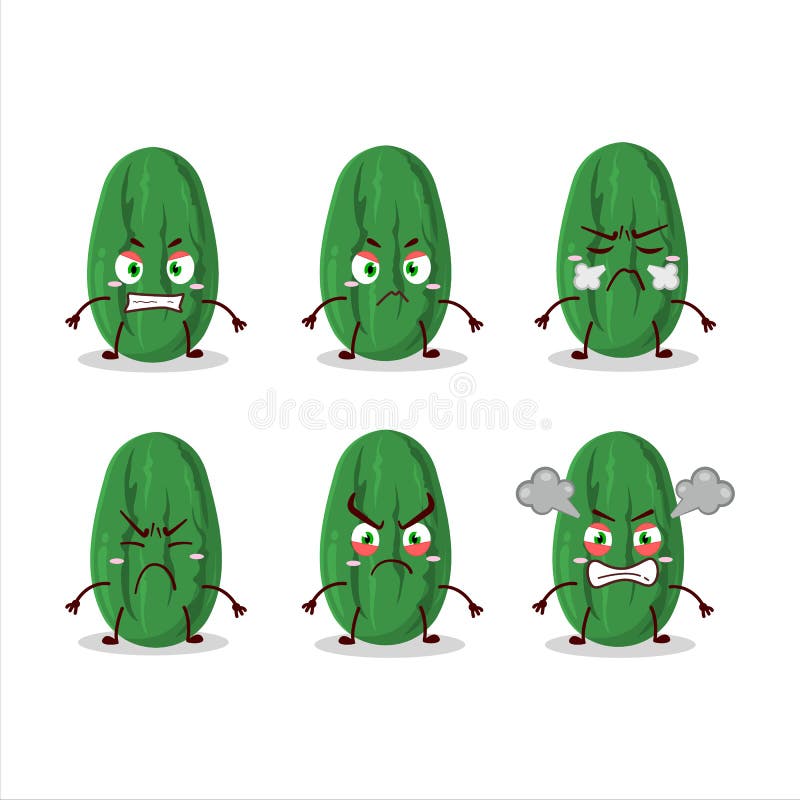 Cucumber Cartoon Character with Various Angry Expressions Stock Vector ...