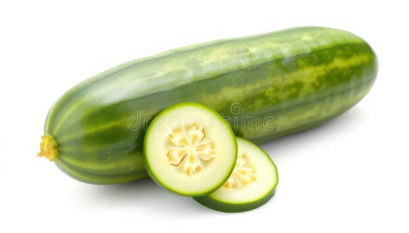 A Cucumber is Cut in Half and Has a Green Stem Stock Photo - Image of ...