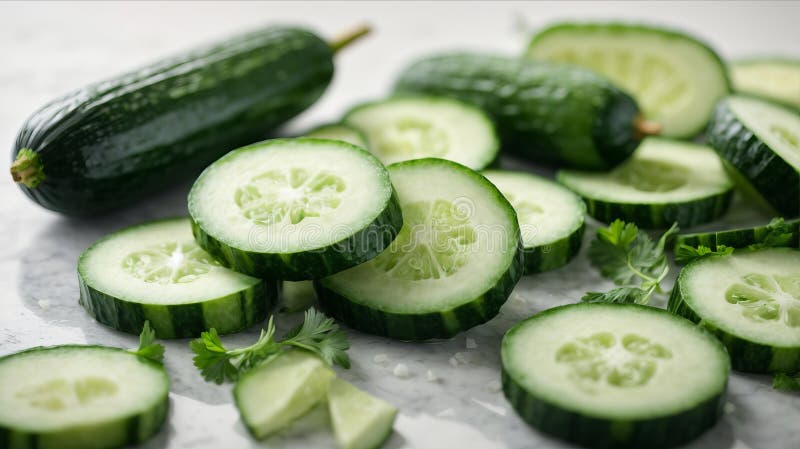 Cucumber Cut into Pieces Close-up on a White Background. Stock ...