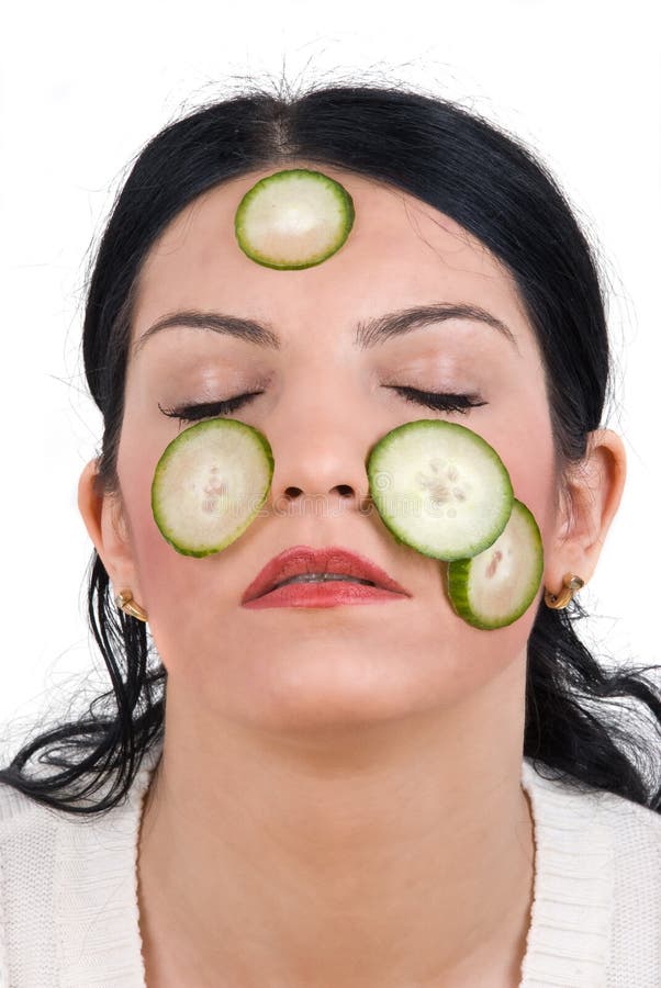 Beautiful Woman with Facial Mask of Cucumber Slices on Face Stock Photo ...