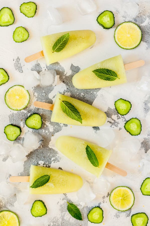 Cucumber and Lime Ice Pops stock photo. Image of concrete - 122813902