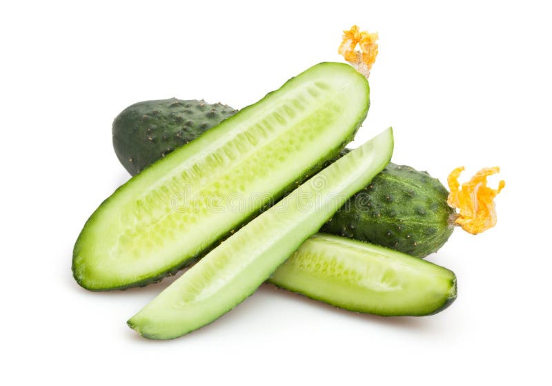 Cucumber Group and Leaves on White Stock Image - Image of plant ...