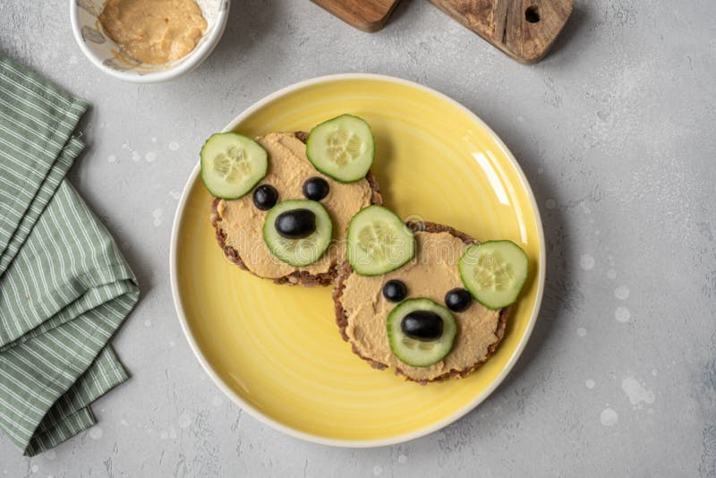 Cucumber and Hummus Bear Toasts Stock Photo - Image of breakfast ...