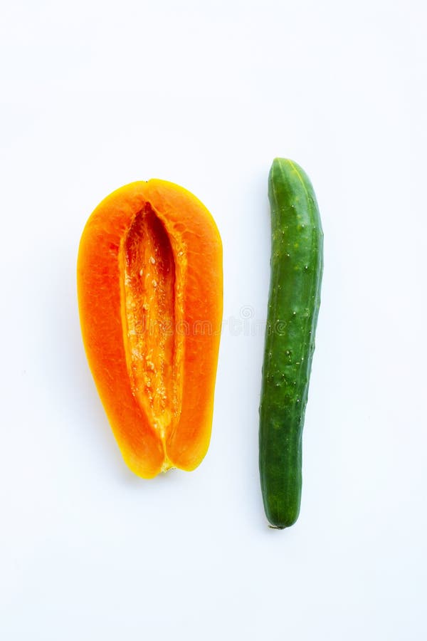 Cucumber And Papaya On White Background Sex Concept Stock Image Image Of Background Healthy