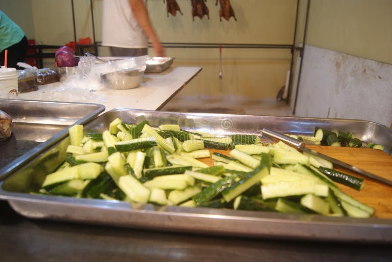 A Cucumber Pieces, in a Restaurant Kitchen Stock Photo - Image of life ...