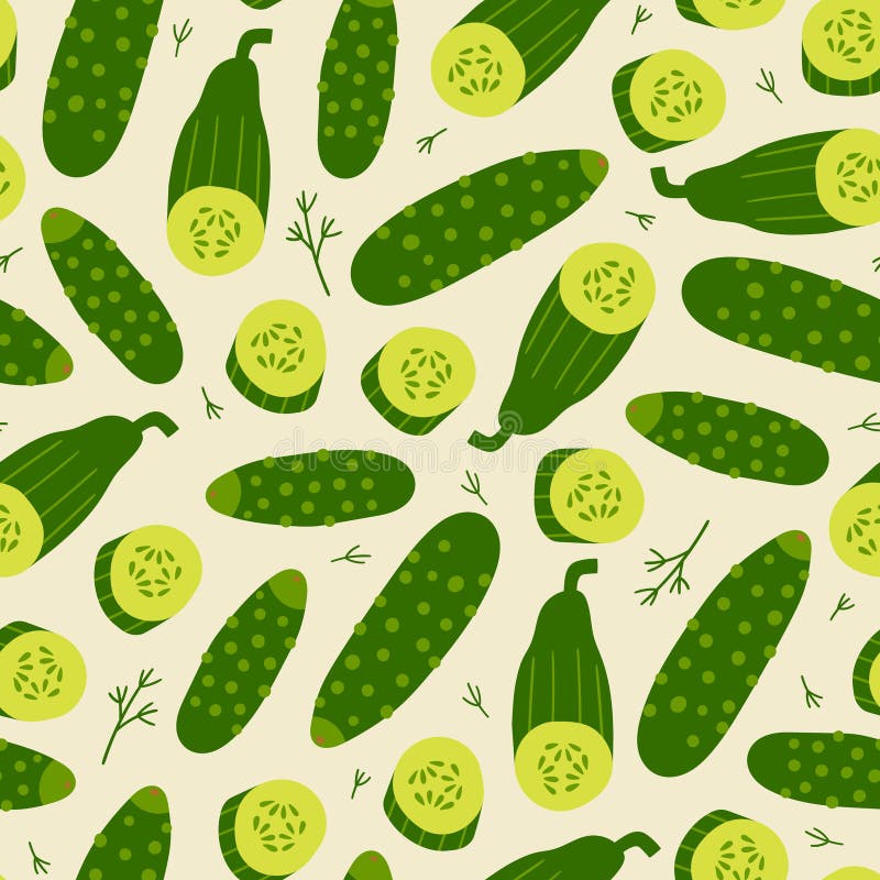 Cucumber Seamless Pattern. Fresh Vegetable Gherkin Print for Kitchen ...