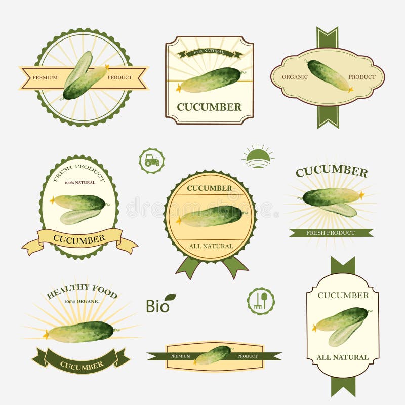 Cucumber, Set of Label Design Stock Vector - Illustration of food, sign ...