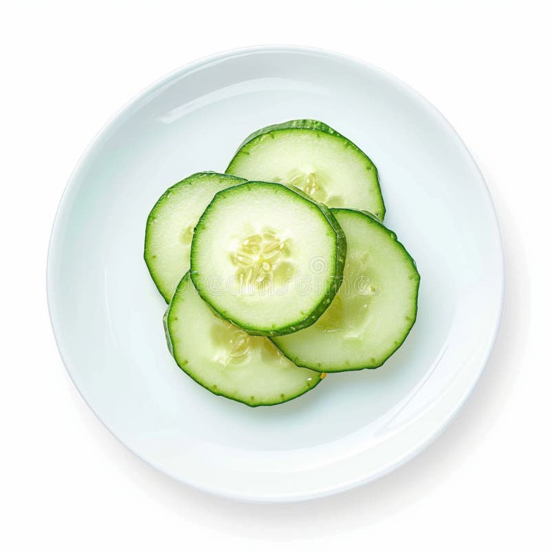 Cucumber Slice on White Plate, Isolated Top View Stock Illustration ...