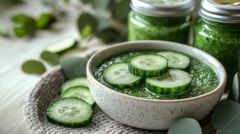 Cucumber Slices with Herbal Salt in a Bright Kitchen Setting during the ...