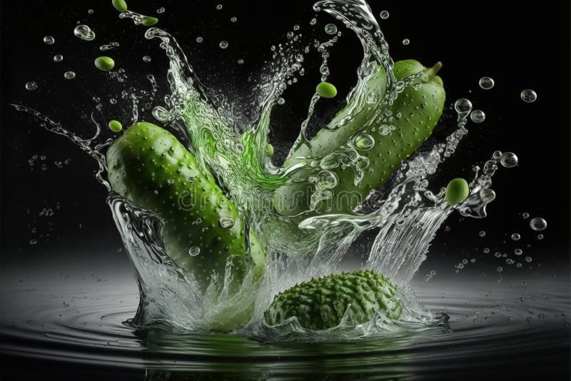 Cucumber Splashed or Thrown in Water. Water Splash Fresh Fruit Creative ...