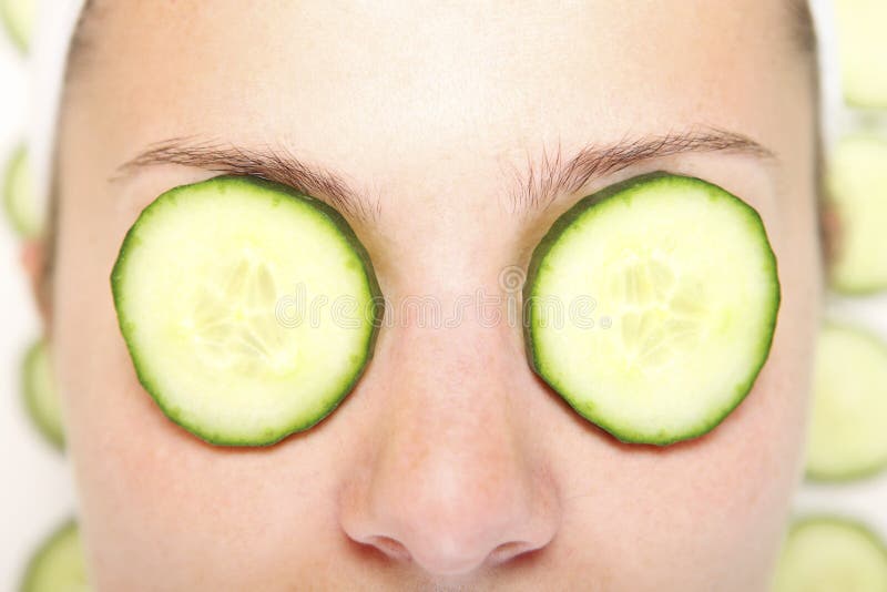 Beautiful Woman with Facial Mask of Cucumber Slices on Face Stock Photo ...