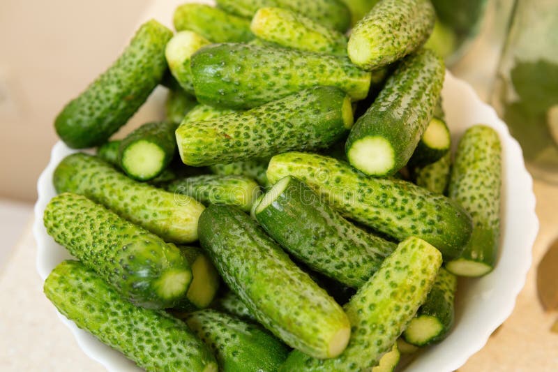 The Cucumbers are Prepared for Canning, Stacked in a Plate Stock Image ...