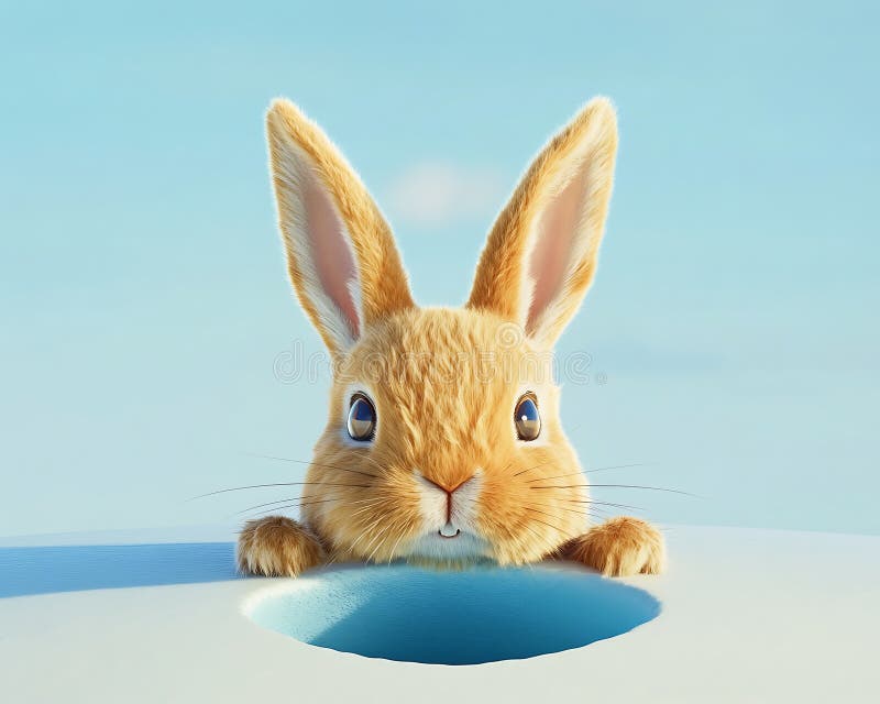Cuddly Easter Bunny Peeking Out of a Sky Blue Hole on a Creamy Base ...