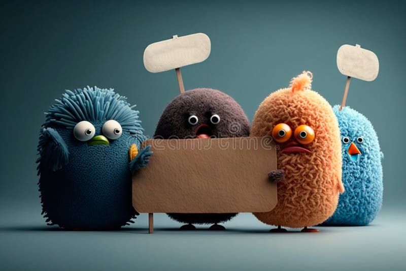 Cuddly Extrange Funny Criatures, with Blank Signboards To Help To ...