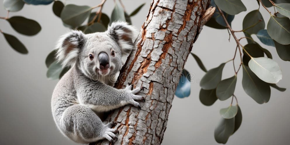 Cuddly Koala Clinging To Eucalyptus Tree Stock Photo - Image of ...