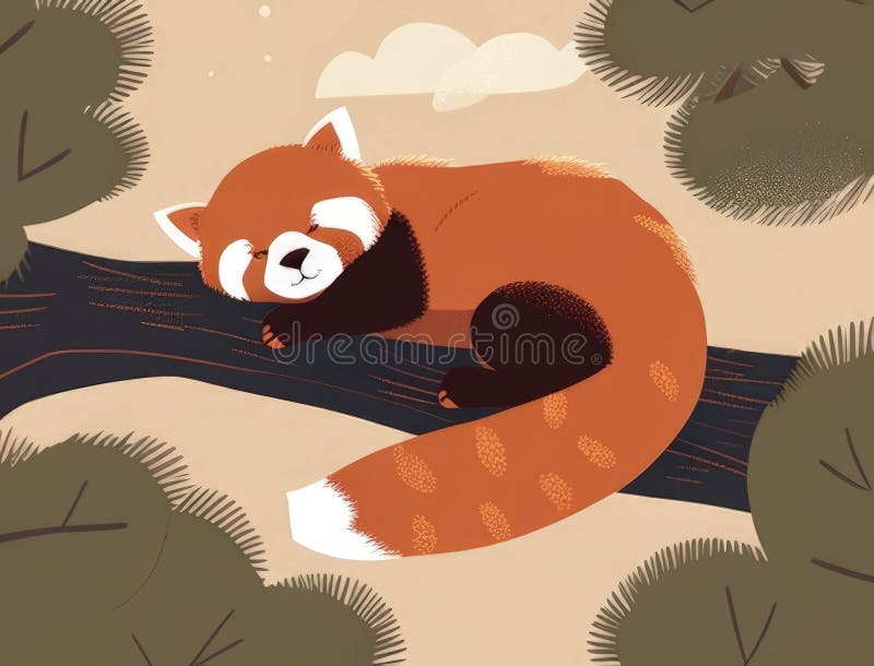 A Cuddly Red Panda Taking a Nap in a Tree. Cute Creature Stock ...