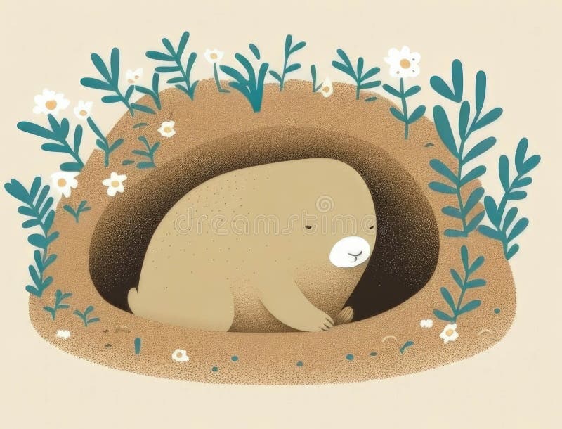 A Cuddly Wombat Curled Up in Its Burrow. Cute Creature Stock ...