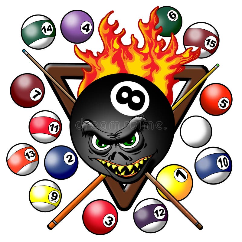 Billiards Clip Art - Monster 8 Ball Rack - PNG - JPG - Cartoon ...