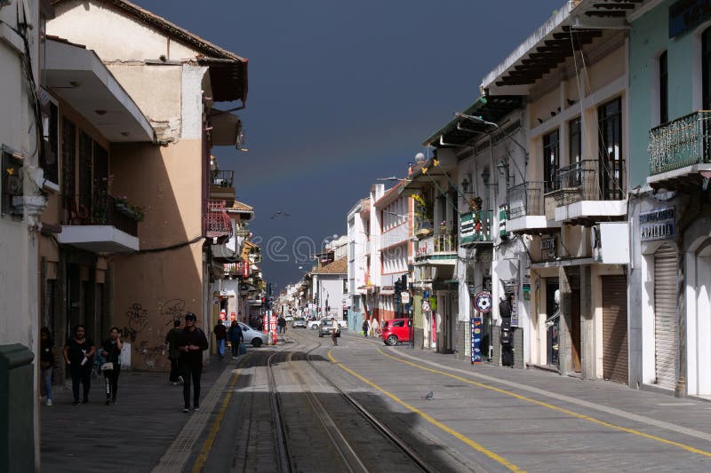 Cuenca City, Ecuador. Big Street with Shops and Houses Editorial Photo ...