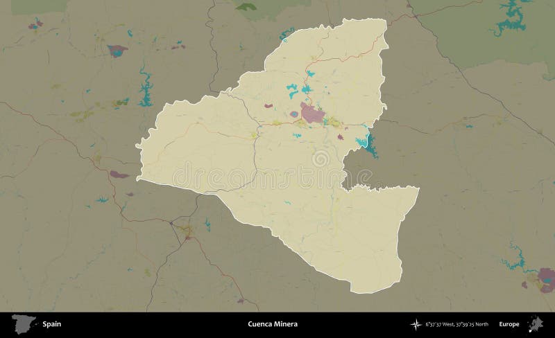 Cuenca Minera Highlighted, Spain. Topographic Humanitarian Stock ...