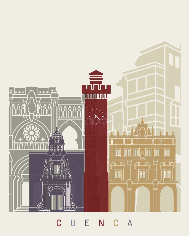 Cuenca skyline poster stock vector. Illustration of vector - 93021112