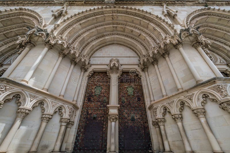 Front Wide Angle View of Cuenca Cathedral Tympanum and Main Gate ...