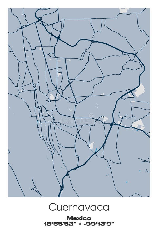 Cuernavaca, Mexico - Vector Map of City in Blue, Gray, Yellow, Olive ...