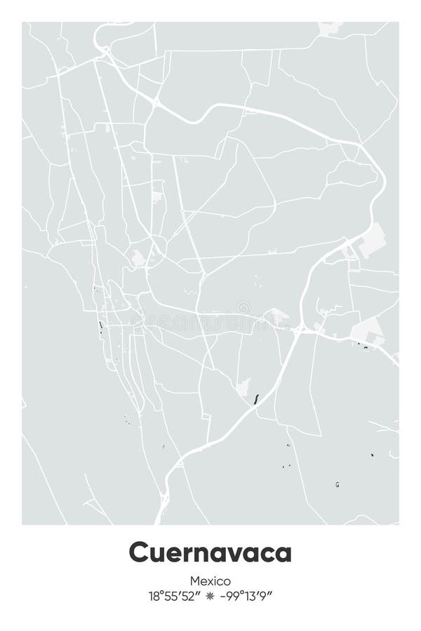 Cuernavaca, Mexico - Vector Map of City in Gray, Black, White, BW ...