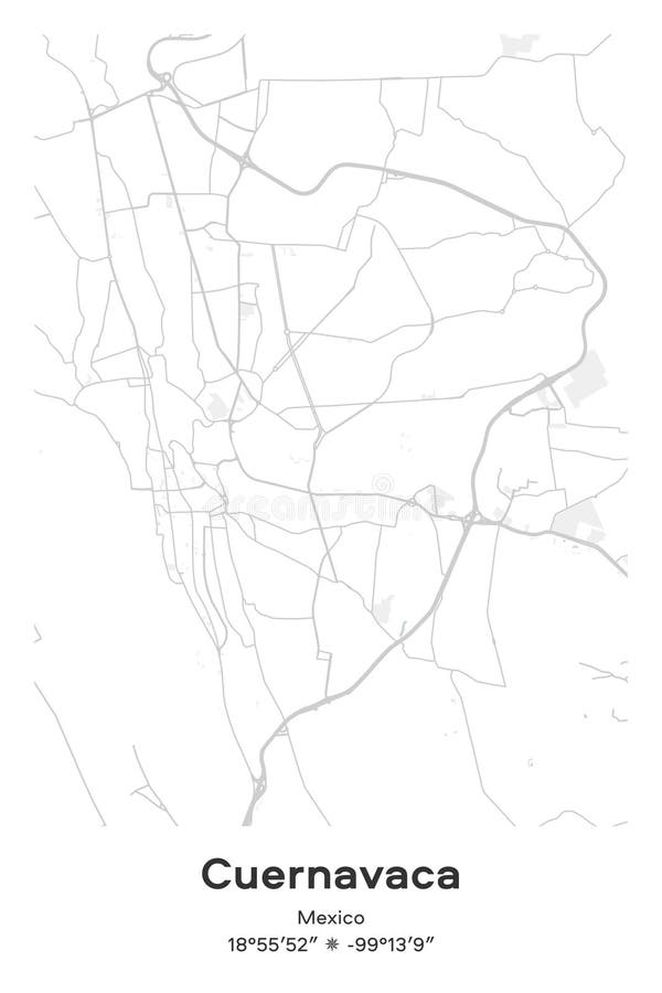 Cuernavaca, Mexico - Vector Map of City in Pastel, Gray, White, Green ...