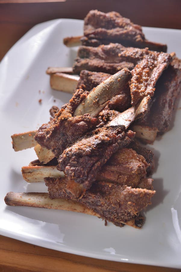 Deep fried pork ribs bones stock photo. Image of bone - 141821894