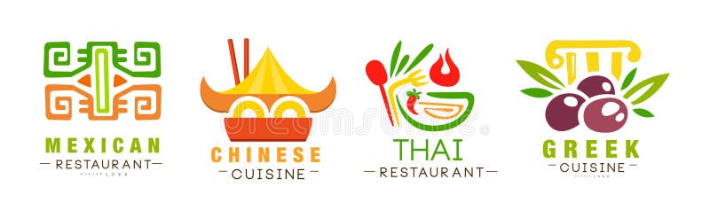 Cuisine of Different Culture Logo Design Template Vector Set Stock ...