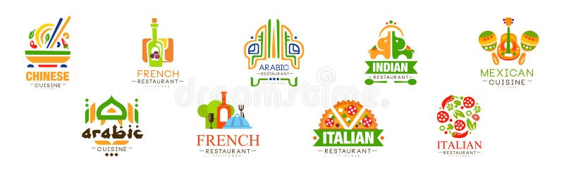 Cuisine of Different Culture Logo Design Template Vector Set Stock ...