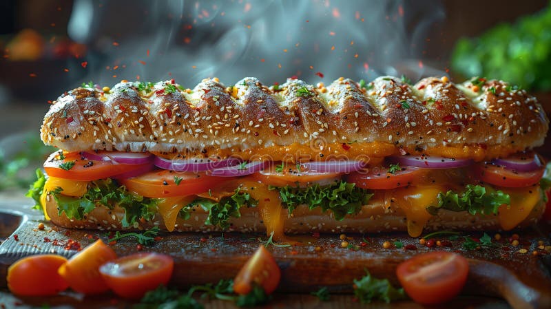 Cuisine a Sub Sandwich on a Cutting Board with Tomatoes and Lettuce ...