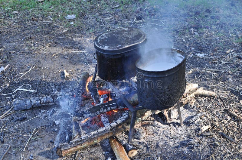 Cuisson sur le feu de camp image stock. Image du flamme - 40971473