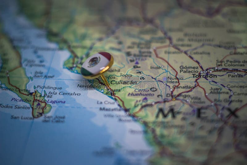 Culiacan Pinned on a Map with the Flag of Mexico Stock Photo - Image of ...