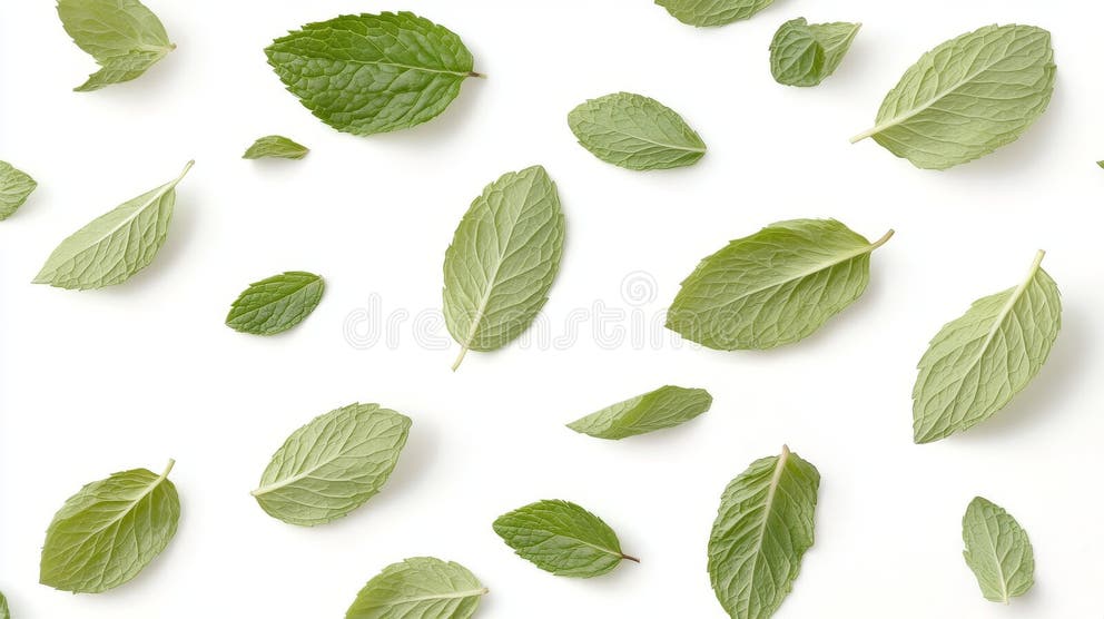A Culinary and Aromatic Delight: Fresh Mint Leaves Pattern on White ...