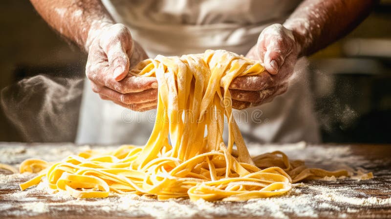 Culinary Art: Hands Crafting Fresh Pasta for Gourmet Cooking Stock ...