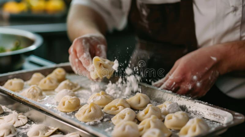 Culinary Art of Making Pelmeni Dumplings from Scratch Stock ...